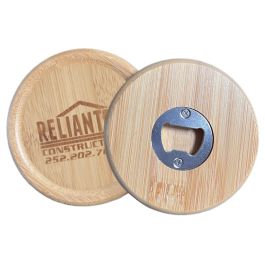 Custom Round Bamboo Coasters w/ Concealed Bottle Opener